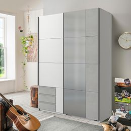 Schwebetürenschrank wimex "Emden moderner Kleiderschrank mit Spiegel und Schubladen BESTSELLER" Schränke Gr. B/H/T: 135 cm x 198 cm x 64 cm, 2, weiß (weiß, beton, nachbildung lichtgrau) Schlafzimmer Schrank Garderobenschrank mit Schwebetüren Topseller