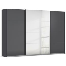 Schwebetürenschrank Rauch "Kleiderschrank Kleiderschränke Schrank Garderobe AGORDO mit Glasfront" Schränke Gr. B/H/T: 315 cm x 210 cm x 62 cm, 3 St., grau (graumetallic, glas basalt) durchdachte Innenausstattung, in 4 Breiten und 2 Höhen MADE IN GERMANY