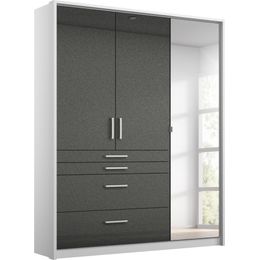 Drehtürenschrank Rauch "Kleiderschrank Schrank Garderobe Garderobenschrank Topseller HOMBURG" Schränke Gr. B/H/T: 136 cm x 197 cm x 54 cm, Passepartout ohne Beleuchtung, 3 St., weiß (alpinweiß, hochglanz effektgrau) Drehtürenschrank Schränke inkl. Passepartout, oberer Schubkasten mit Einteilung MADE IN GERMANY