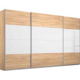 Schwebetürenschrank Rauch "Quadra Bestseller Schlafzimmerschrank in vielen Breiten" Schränke Gr. B/H/T: 315 cm x 230 cm x 62 cm, 3 St., braun (struktureichefarben hell, weißglas) Kleiderschrank Garderobenschrank Schrank mit Glaselementen