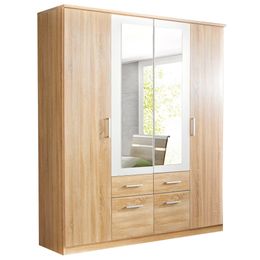 Kleiderschrank Rauch "Drehtürenschrank Schrank Garderobe BURANO" Schränke Gr. B/H/T: 181 cm x 212 cm x 58 cm, 4 St., weiß (eiche sonoma, alpinweiß) mit Schubladen und Spiegelumrandung in Farbabsetzung MADE IN GERMANY