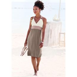 Beach Time Strandkleid BEACHTIME Gr. 34, N-Gr, rosa (creme, taupe, rose) Damen Kleider mit Color-Blocking-Optik, Neckholderkleid, Minikleid