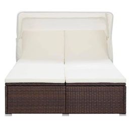 vidaXL 2-Personen-Sonnenliege mit Auflage Poly Rattan Braun