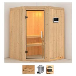 Karibu Sauna "Larin" Saunen 9 KW-Ofen mit externer Steuerung beige (naturbelassen)