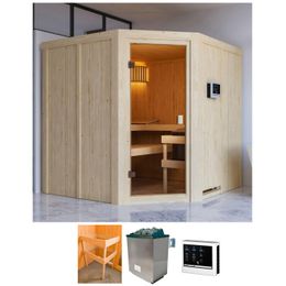 Sauna Karibu "Kotka", beige (natur), Saunaofen, externe Steuerung, 9 kW, Saunen, mit Ofen 9 kW ext. Strg.