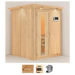 Karibu Sauna "Norin" Saunen 9 KW-Ofen mit externer Steuerung beige (naturbelassen)