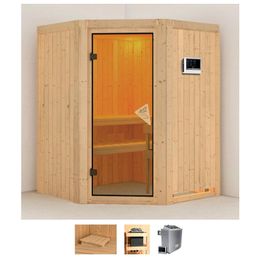 Karibu Sauna "Larin" Saunen 9 KW-Ofen mit externer Steuerung beige (naturbelassen)