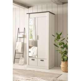 Kleiderschrank Home Affaire "SHERWOOD Wäscheschrank Garderobe mit Spiegel", weiß (pinie weiß dekor), B:93cm H:209cm T:63cm, Schränke, wahlweise mit Kleiderstange oder Einlegeböden nutzbar, Breite 93 cm