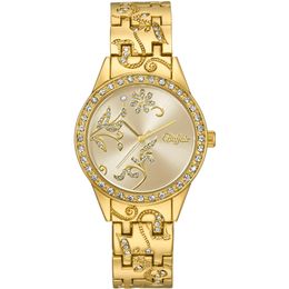 Quarzuhr Buffalo Armbanduhren goldfarben Damen Armbanduhr, Damen, florale Elemente, Glaskristalle