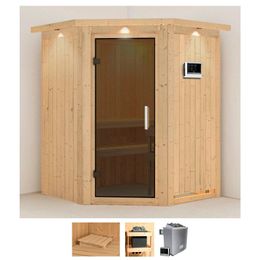 Karibu Sauna "Larin" Saunen 9 KW-Ofen mit externer Steuerung beige (naturbelassen)