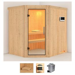 Karibu Sauna "Siirin" Saunen 9 KW-Ofen mit externer Steuerung beige (naturbelassen)