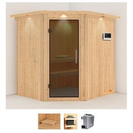 Karibu Sauna "Siirin" Saunen 9 KW-Bio-Ofen mit externer Steuerung beige (naturbelassen)