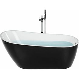 Beliani Badewanne Schwarz Acryl 170 x 78 cm Oval Freistehend mit Überlauf Modern Badezimmer Ausstattung