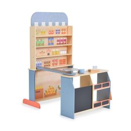 Moni Kinder Kaufladen 4426 Holz, Supermarkt, Tafel, Tasche, Kasse mit Scanner blau