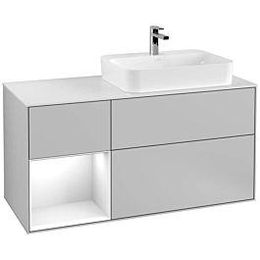 Villeroy & Boch Villeroy und Boch Finion Waschtischunterschrank G391GFGJ 120cm, Abdeckplatte white matt, Emotion, Regal links Glossy white lacquer, Light grey matt