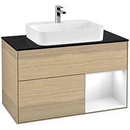 Villeroy & Boch Villeroy und Boch Finion Waschtischunterschrank G372GFPC 100cm, Abdeckplatte black matt, Emotion, Regal rechts Glossy white lacquer, Oak Veneer