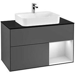 Villeroy & Boch Villeroy und Boch Finion Waschtischunterschrank G372MTGK 100cm, Abdeckplatte black matt, Emotion, Regal rechts White matt lacquer, Anthracite matt