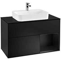 Villeroy & Boch Villeroy und Boch Finion Waschtischunterschrank G372PDPD 100cm, Abdeckplatte black matt, Emotion, Regal rechts Black matt lacquer, Black matt lacquer