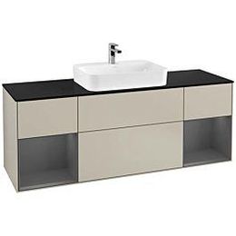 Villeroy & Boch Villeroy und Boch Finion Waschtischunterschrank F452GKHH 160x60,3cm, Abdeckplatte black matt, Regale Anthracite matt lacquer, Sand Matt Lacquer