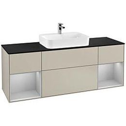 Villeroy & Boch Villeroy und Boch Finion Waschtischunterschrank F452GJHH 160x60,3cm, Abdeckplatte black matt, Regale Light grey matt lacquer, Sand Matt Lacquer