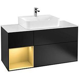 Villeroy & Boch Villeroy und Boch Finion Waschtischunterschrank F161HFPD 120cm, Abdeckplatte white matt, Regal links Gold matt, Black matt lacquer