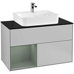 Villeroy & Boch Villeroy und Boch Finion Waschtischunterschrank G112GMGJ 100cm, Abdeckplatte black matt, Emotion, Regal links Olive Matt Lacquer, Light grey matt