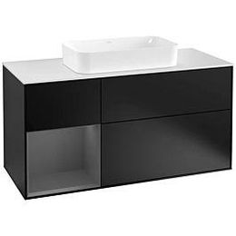 Villeroy & Boch Villeroy und Boch Finion Waschtischunterschrank F291GKPD 120cm, Abdeckplatte white matt, Regal links Anthracite matt, Black matt lacquer