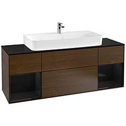 Villeroy & Boch Villeroy und Boch Finion Waschtischunterschrank G212PHGN 160cm, Abdeckplatte black matt, Emotion, Regale Glossy black lacquer, Walnut veneer