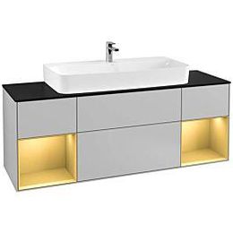 Villeroy & Boch Villeroy und Boch Finion Waschtischunterschrank F212HFGJ 160cm, Abdeckplatte black matt, Regale Gold matt lacquer, Light grey matt