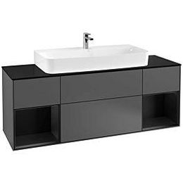 Villeroy & Boch Villeroy und Boch Finion Waschtischunterschrank F212PDGK 160cm, Abdeckplatte black matt, Regale Black matt lacquer, Anthracite matt