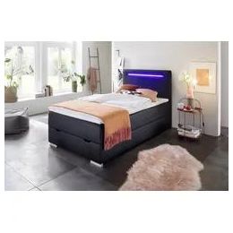 Meise Möbel Boxspringbett MEISE.MÖBEL "Las Vegas" Komplettbetten Gr. Kunstleder LED-Beleuchtung, Liegefläche B/L: 120cm x 200cm Betthöhe: 55cm, Gewicht bis: 120 kg H3, Bonnell-Federkernmatratze, schwarz Füße und Kopfteil mit LED-Beleuchtung, Bettkasten Topper