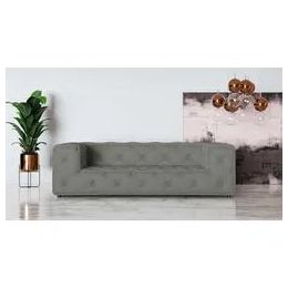 3-Sitzer Places of Style "FOLLINA" Sofas Gr. B/H/T: 230cm x 71cm x 100cm, Samtoptik, grau (hellgrau) 3-Sitzer Sofa mit klassischer Chesterfield-Knopfheftung