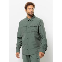 Langarmhemd Jack Wolfskin "BARRIER L/S SHIRT M" Gr. XXL (58), Normalgrößen, grün (hedge, green) Herren Hemden