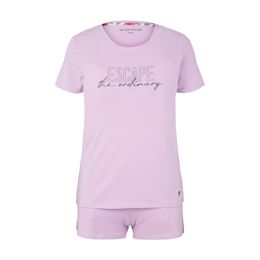 Tom Tailor Damen Kurzes Pyjamaset mit Textprint, weiß, Textprint, Gr. 36