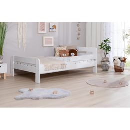 Ticaa Einzelbett Kinderbett Jugendbett, Bennet mit Rausfallschutz & Lattenrost für Schlafzimmer, Kinderzimmer Kiefer Massivholz Bettgestell 90 x 200 cm