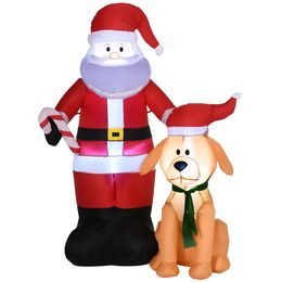 Outsunny 157 cm Aufblasbarer Weihnachtsmann mit Hund Weihnachtsdeko mit LED