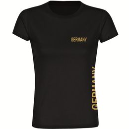 multifanshop® Damen T-Shirt - Germany - Brust & Seite Gold - Druck gold metallic