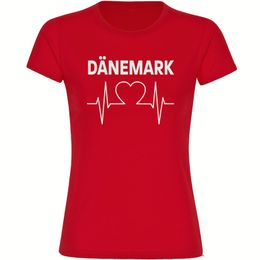 multifanshop® Damen T-Shirt - Dänemark - Herzschlag - Druck weiß