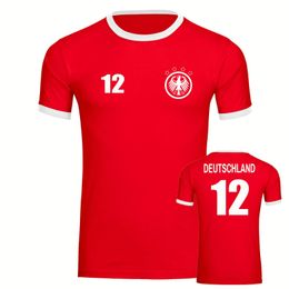 multifanshop® Kontrast T-Shirt - Deutschland - Adler Retro Trikot 12 - Druck weiß