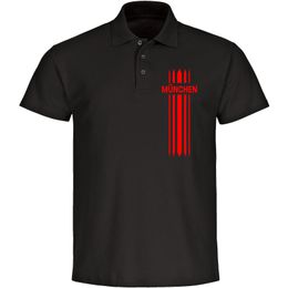 multifanshop® Poloshirt - München rot - Streifen - Druck rot