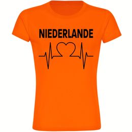 multifanshop® Damen T-Shirt - Niederlande - Herzschlag - Druck schwarz