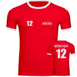 multifanshop® Kontrast T-Shirt - München rot - Trikot 12 - Druck weiß