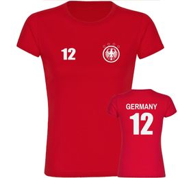 multifanshop® Damen T-Shirt - Germany - Adler Retro Trikot 12 - Druck weiß