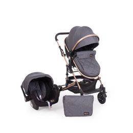 Kikkaboo Kinderwagen 3 in 1 Amaia Autositz Sportsitz Tragetasche Wickeltasche dunkelgrau