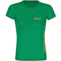 multifanshop® Damen T-Shirt - Germany - Brust & Seite Gold - Druck gold metallic