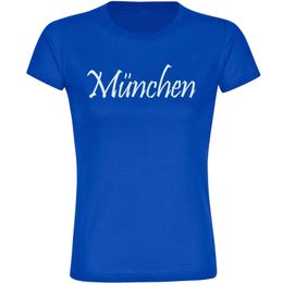 multifanshop® Damen T-Shirt - München blau - Schriftzug - Druck weiß