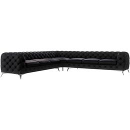 S-style Möbel - Chesterfield Ecksofa River mit Metall Füßen, Schwarz Samt