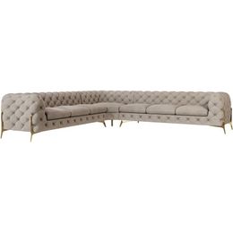 S-style Möbel - Chesterfield Ecksofa Willow mit Metall Füßen, Creme Samt