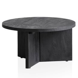 Wohnling Couchtisch Massivholz Schwarz Sofatisch 60x60x33cm Wohnzimmertisch Rund