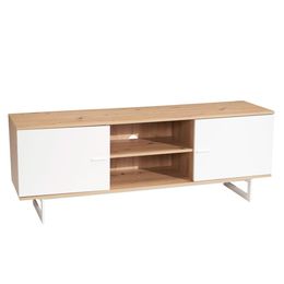 Wohnling Lowboard 150 cm TV Schrank Fernsehkommode Fernsehschrank Eiche Weiß